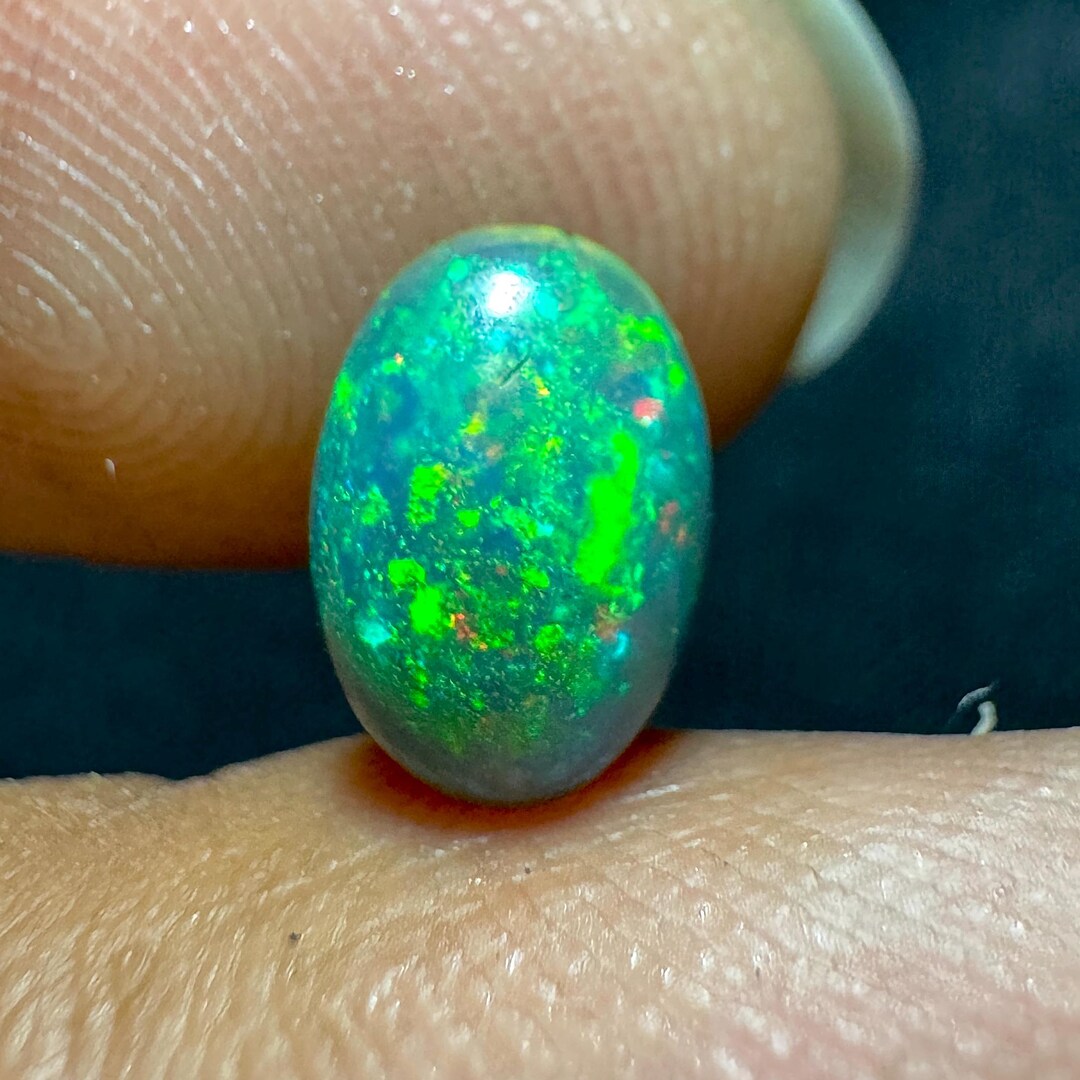 Genuine Ethiopian Black Opal Cabochon • Vibrant Fire Gemstone (9x6x3 MM ...