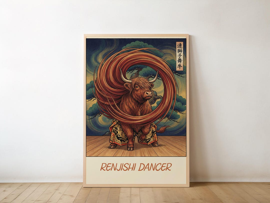 Highland Cow Animal Art Print | Japanese Shin-hanga Animal Poster - Etsy