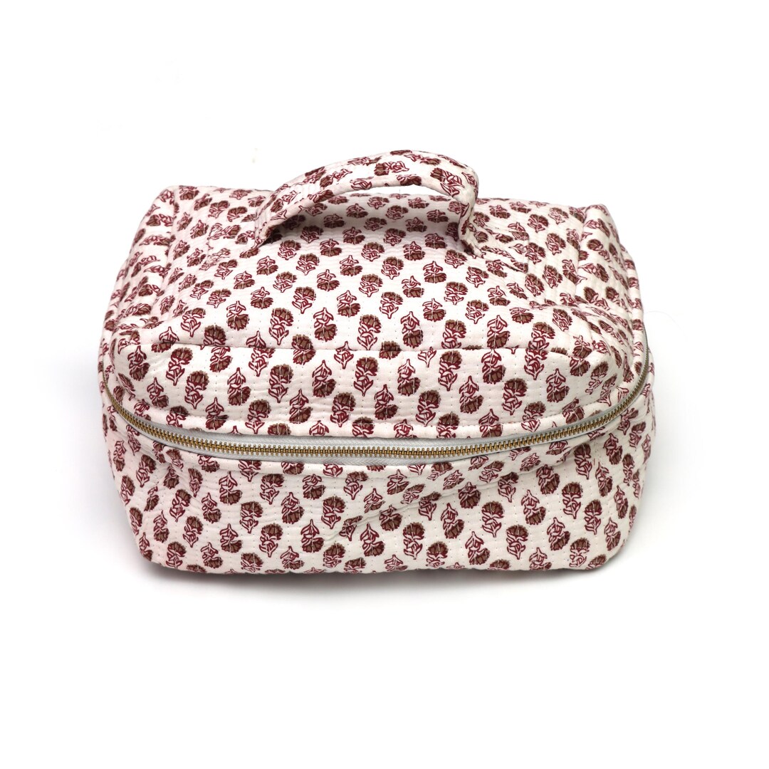 Kantha Quilted Makeup Bag | Cotton Block Print Vanity Case With Zip ...