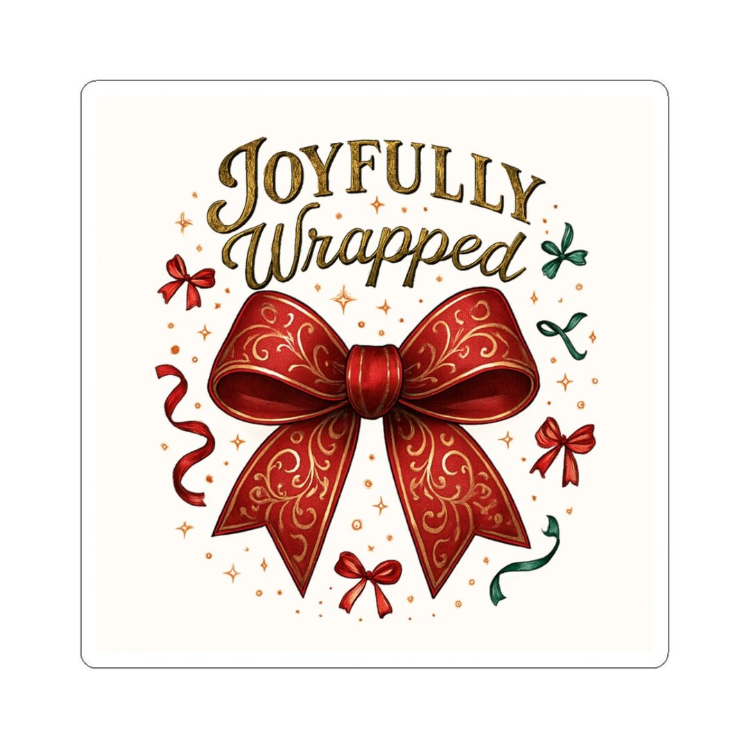 Joyfully Wrapped Red Bow Sticker | Christmas Holiday Kiss-cut Sticker ...