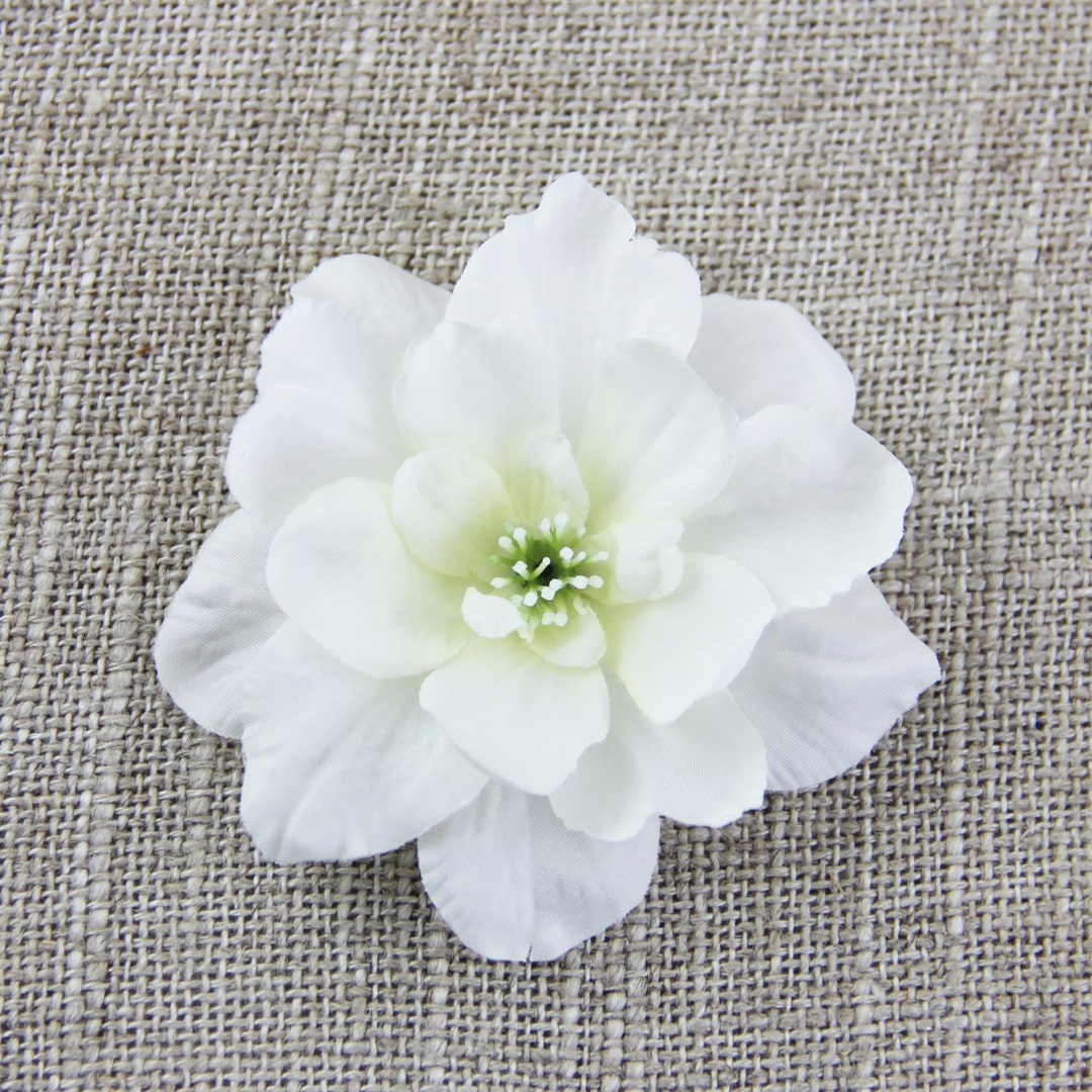 White Flower Hair Clip - One Piece - Realistic White Cream Green Floral ...