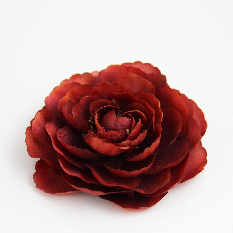 Burgundy Ranunculus Flower Hair Clip and Pin Brick Red Maroon Burgundy ...