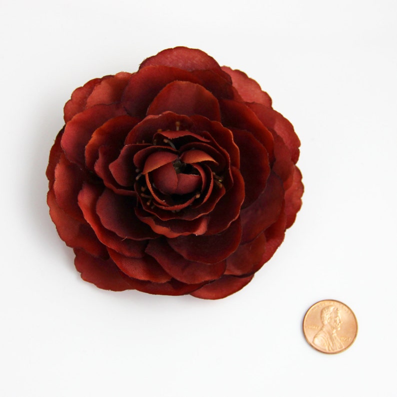 Burgundy Ranunculus Flower Hair Clip and Pin Brick Red Maroon Burgundy ...