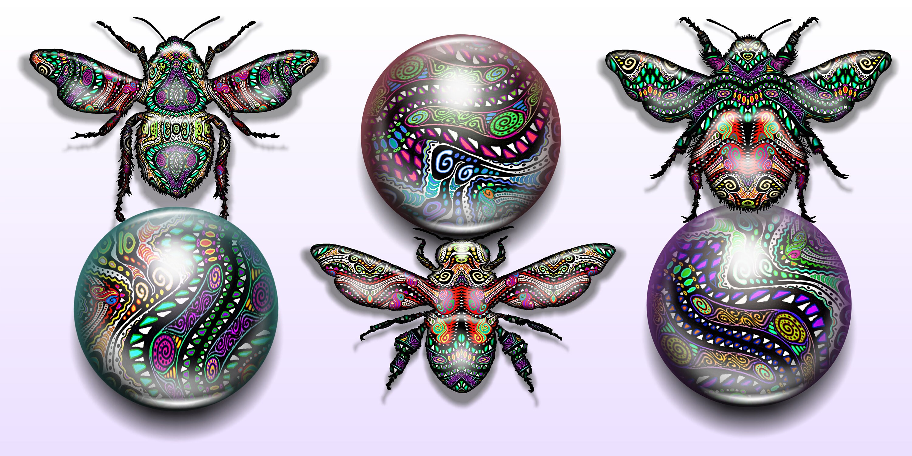 Rainbow Bees Bubbles Art Cotton Giclee Canvas Wrap - Etsy