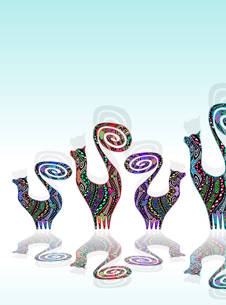 CATS! "rainbow Cats Line Dance" Cat Art - Etsy