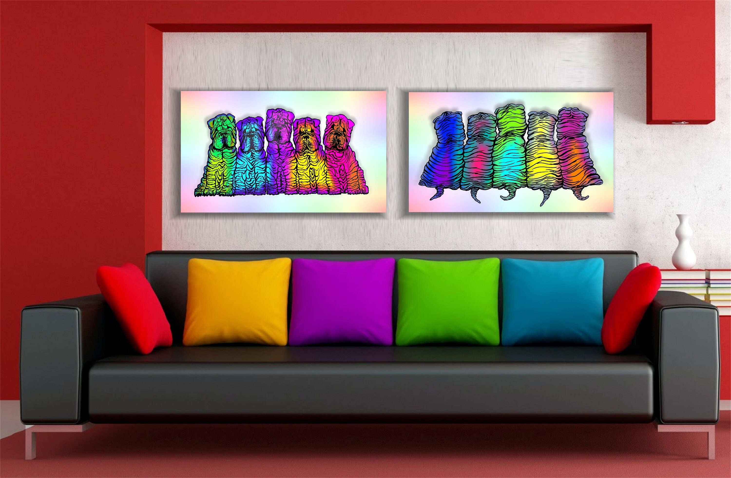 RAINBOW SHAR PEIS Dogs Front & Back Wall Art, 2 two Giclee Canvas Wraps ...