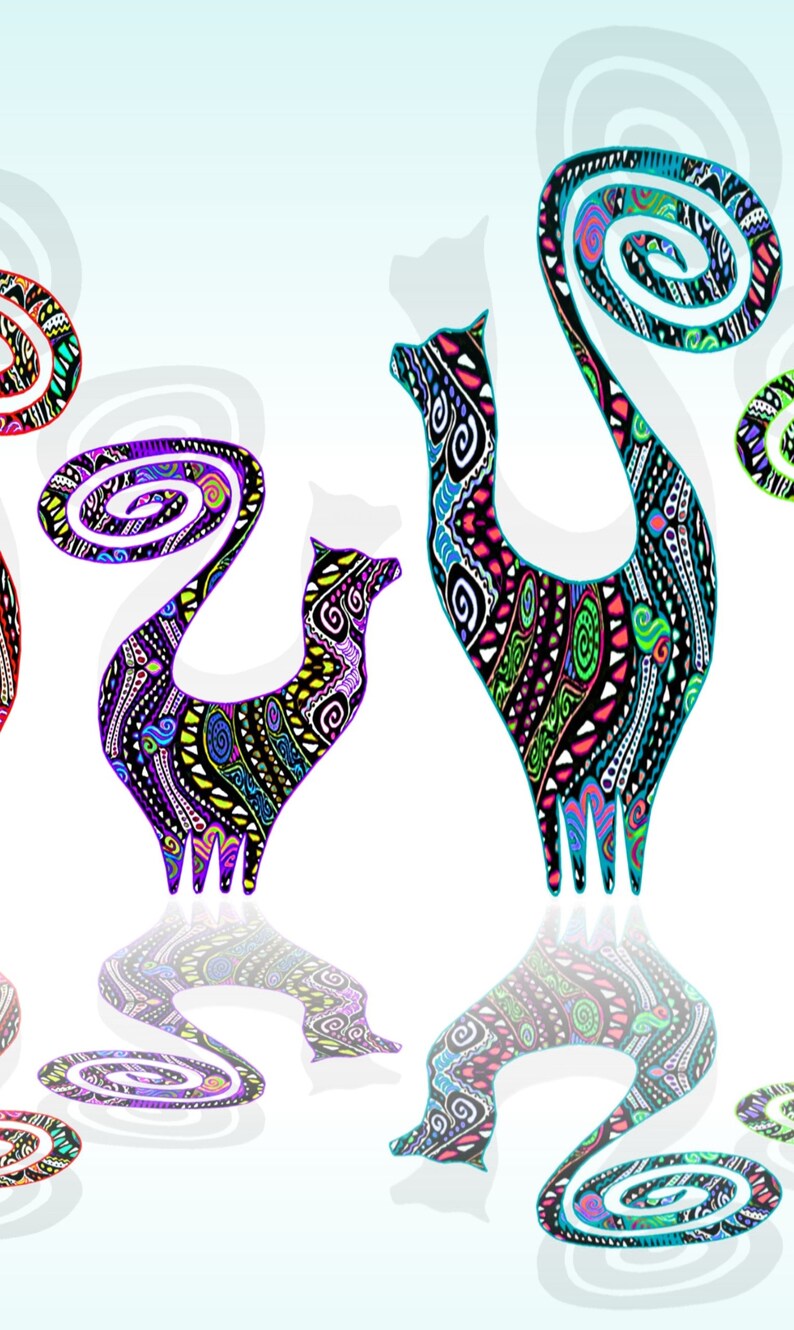 CATS! "rainbow Cats Line Dance" Cat Art - Etsy