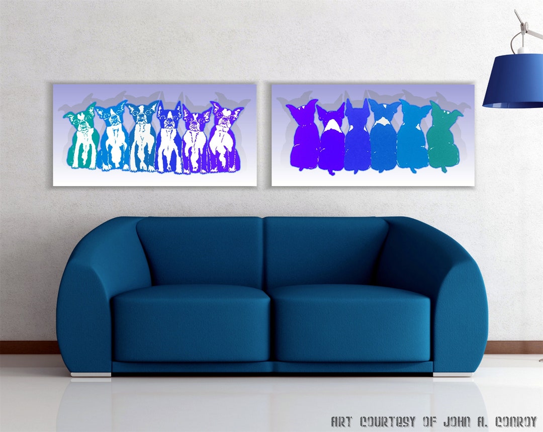 BLUE BOSTONS Dogs Front & Back Wall Art, 2 (two) Giclee Canvas Wraps - Etsy
