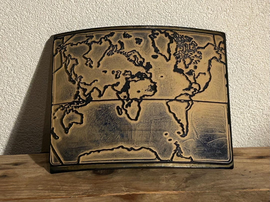 Large Vintage World Map Stamp – Metal Handle – 1950s–60s Educational ...