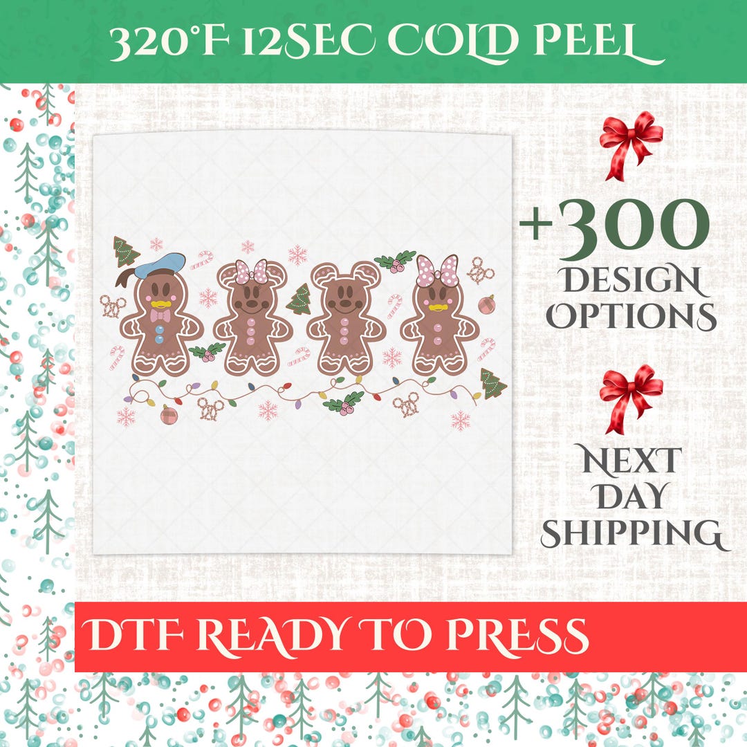 Mickey Minnie Donald Daisy Duck Gingerbread Dtf Transfer, Disney Xmas ...