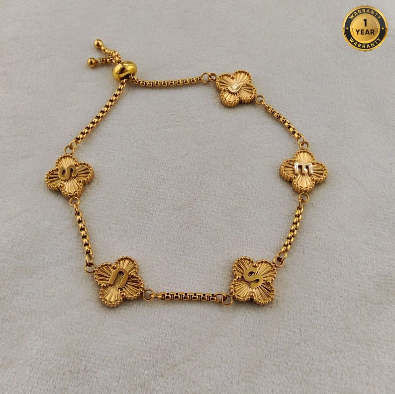 JESUS Engraved Clover Initial Bracelet: Waterproof Stainless Steel ...
