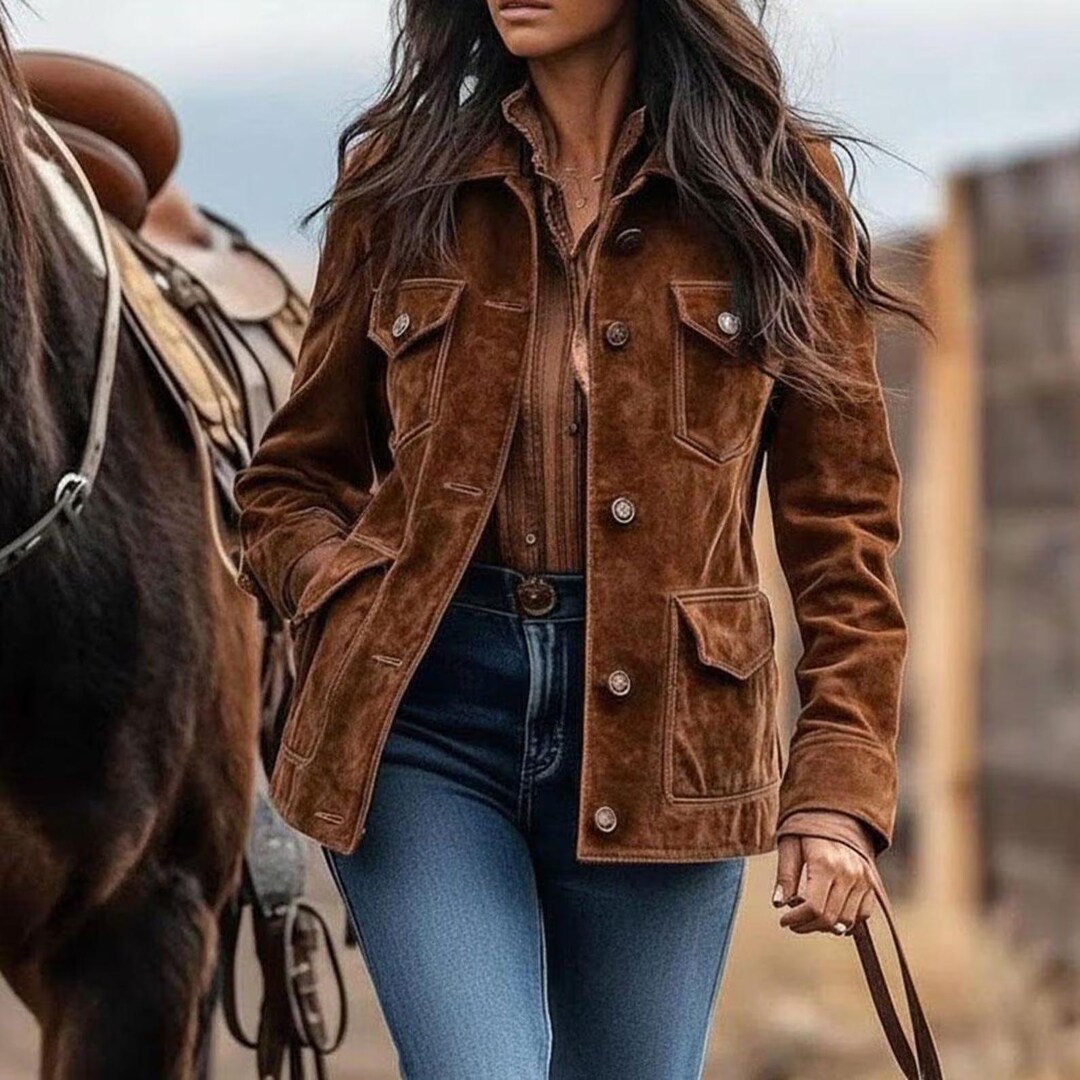 Vintage Brown Suede Leather Jacket Women | Handmade Western Style Coat ...