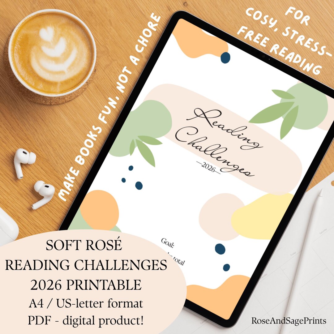 Soft Rosé Reading Challenges 2026 Printable | Genre Bingo, 100 Days ...