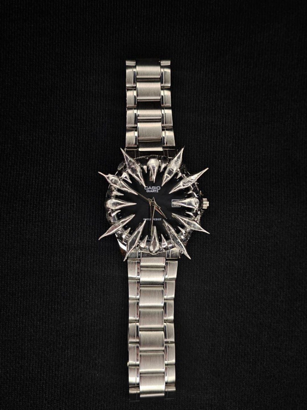 Modified Spiked Casio Watch – Avant-garde Statement Stainless Steel ...
