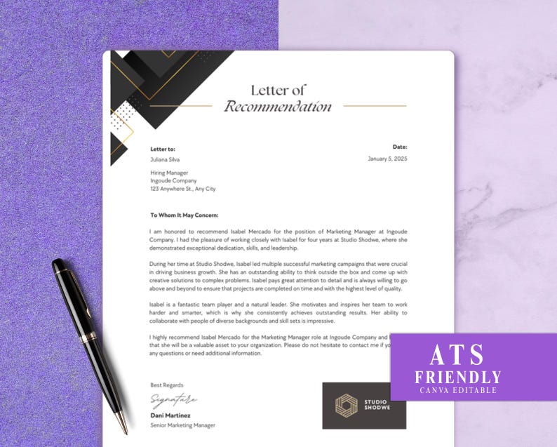 Job Letter of Recommendation Template Editable Employment Reference ...