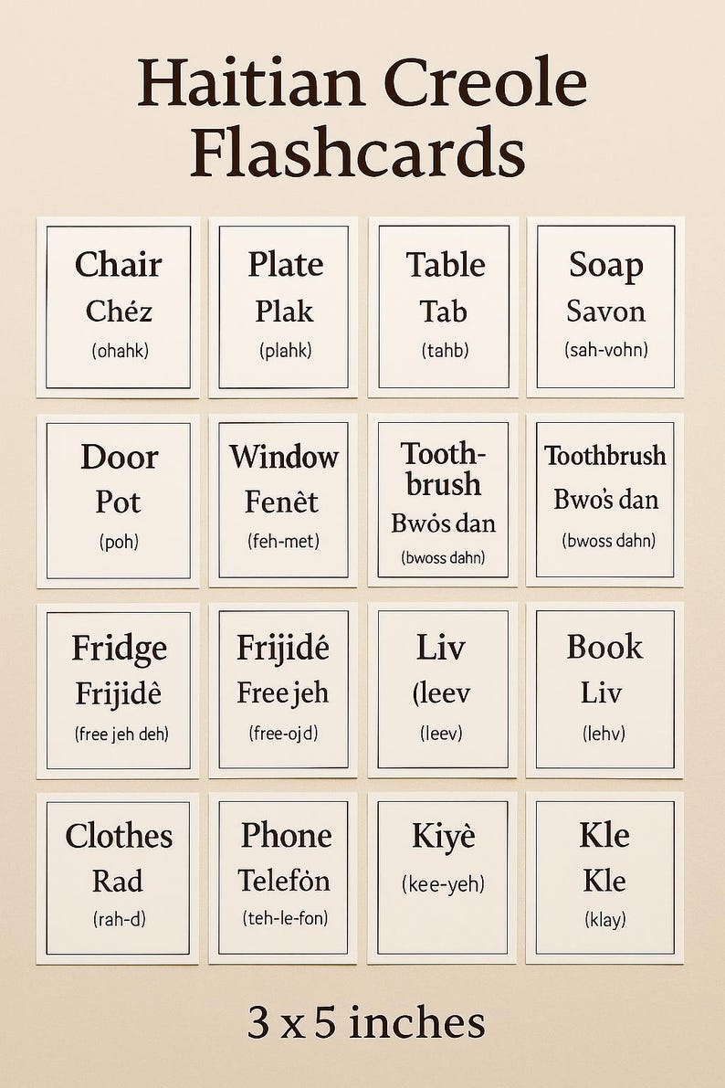 Haitian Creole Flashcards Printable | 20 Cards | Bilingual Language ...
