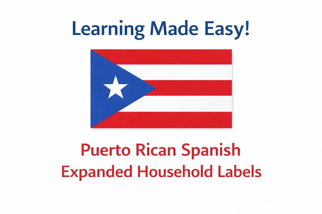 Puerto Rican Spanish Expanded Household Labels | Printable Bilingual ...