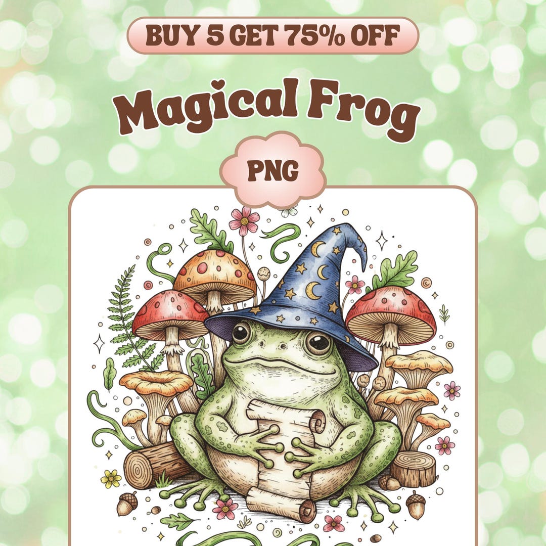 Magical Wizard Frog PNG – Goblincore Toad With Mushrooms Witchy ...
