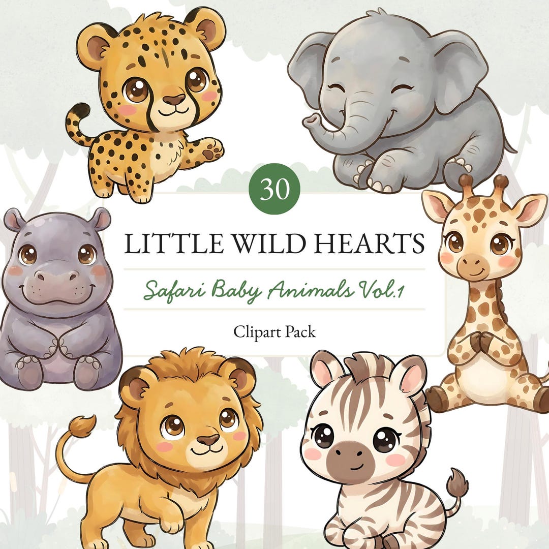 Safari Baby Animal Clipart Bundle Jungle Nursery PNG Lion Hippo Giraffe ...