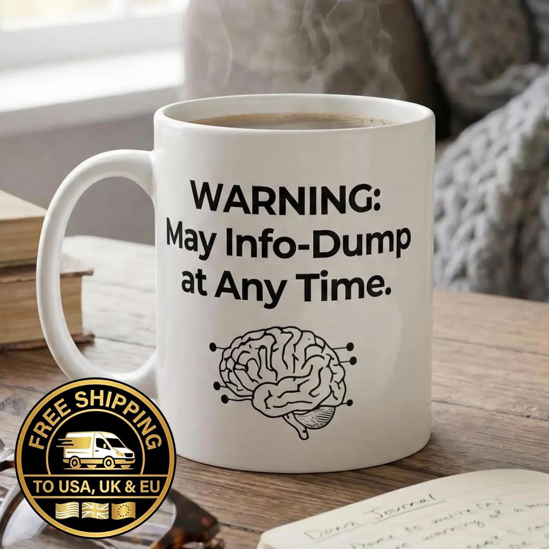White Glossy Mug | Warning May Info Dump Mug | ADHD & Autism Gift ...