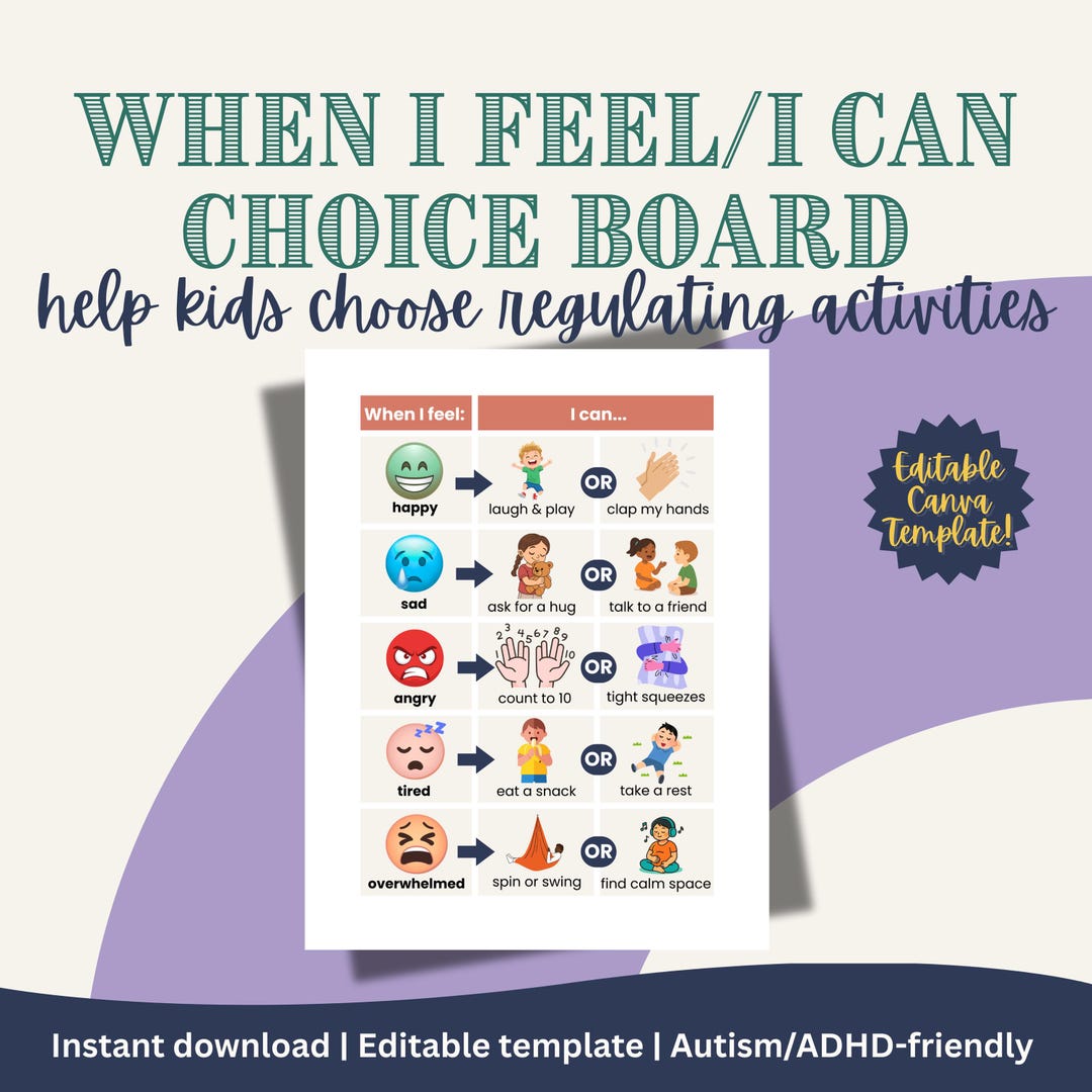 Emotional Regulation Choice Board | Autism & ADHD Visual (digital ...