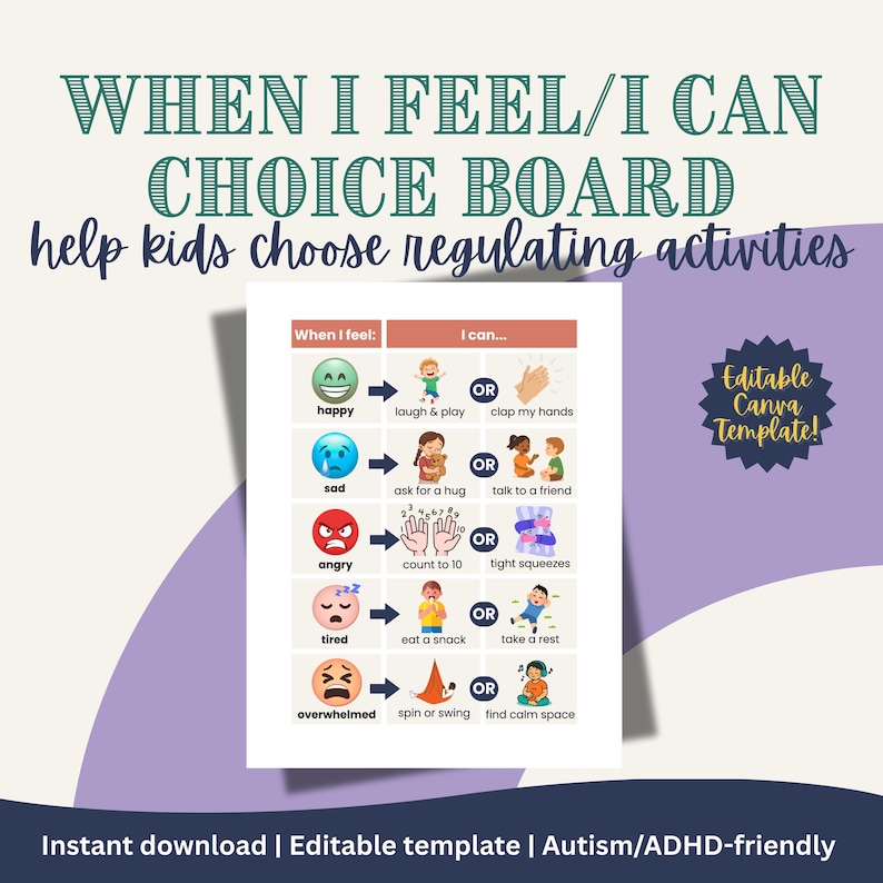 Emotional Regulation Choice Board | Autism & ADHD Visual (digital ...