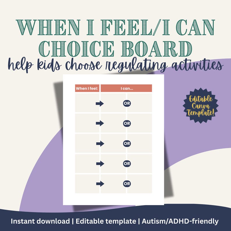 Emotional Regulation Choice Board | Autism & ADHD Visual (digital ...