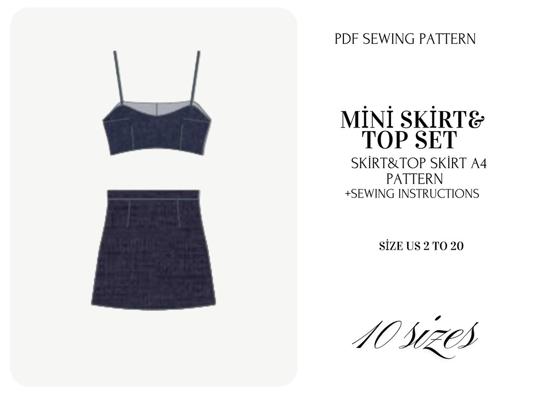 Mini Skirt and Crop Top Sewing Pattern | Y2K Summer Outfit (PDF ...