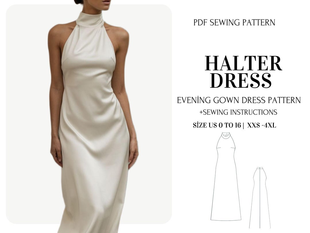 Halter Neck Slip Dress Sewing Pattern (XS-2XL) (PDF Pattern) - Etsy