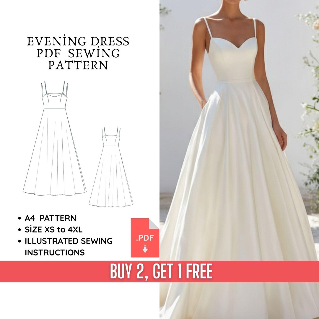 Square Neck Evening Gown Sewing Pattern | A-line Prom Dress (PDF) - Etsy