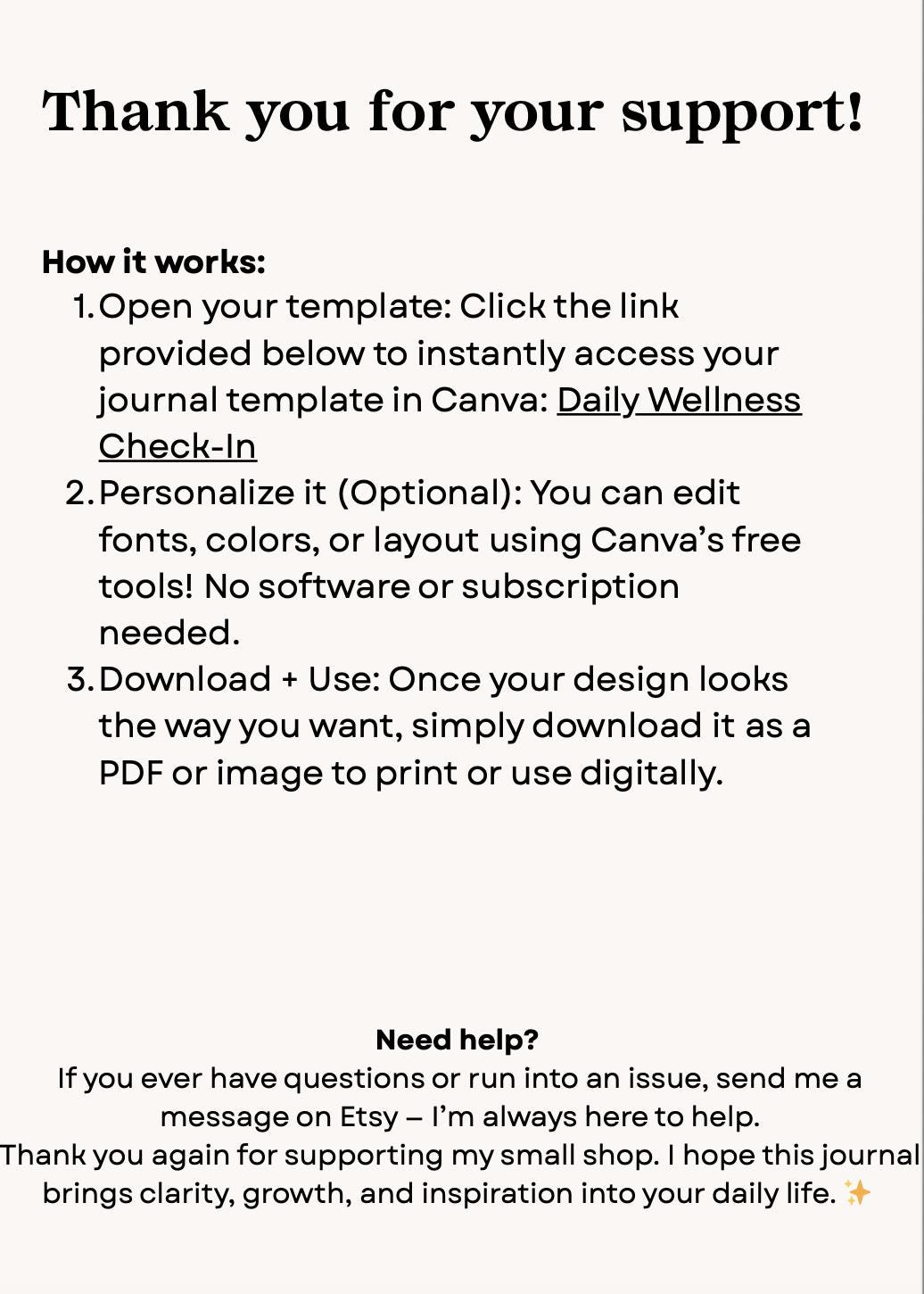 Daily Wellness Check-in Journal Template - Etsy