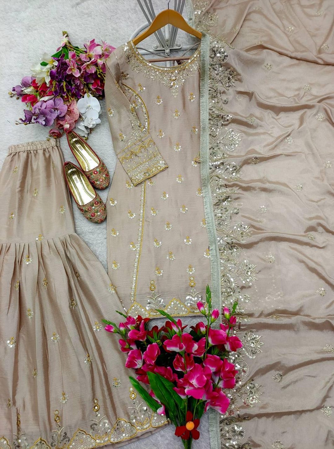 Pakistani Eid Special Pure Cinon Silk Top–sharara–dupatta Set - Etsy