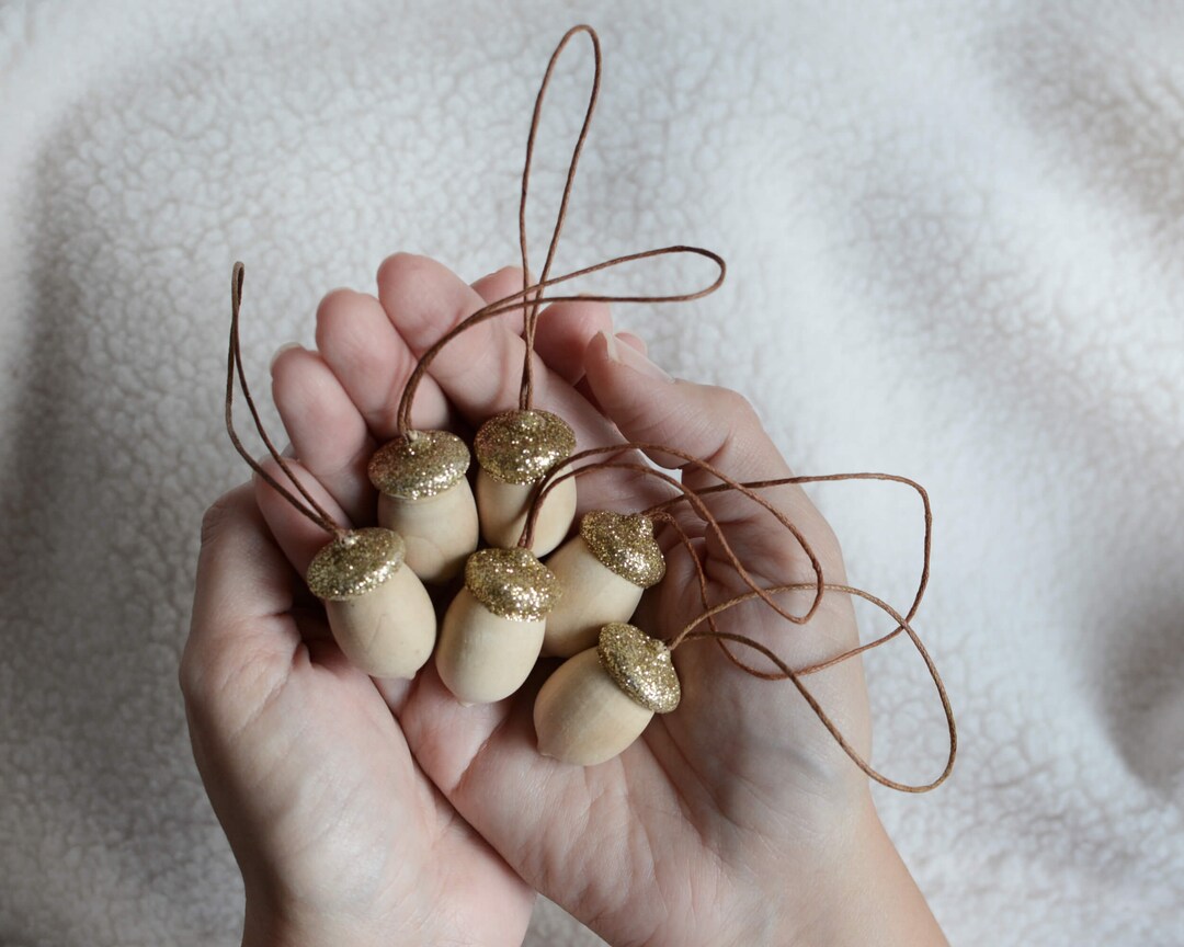 Gold Glitter Acorn Christmas Tree Ornaments Natural Winter Holiday ...