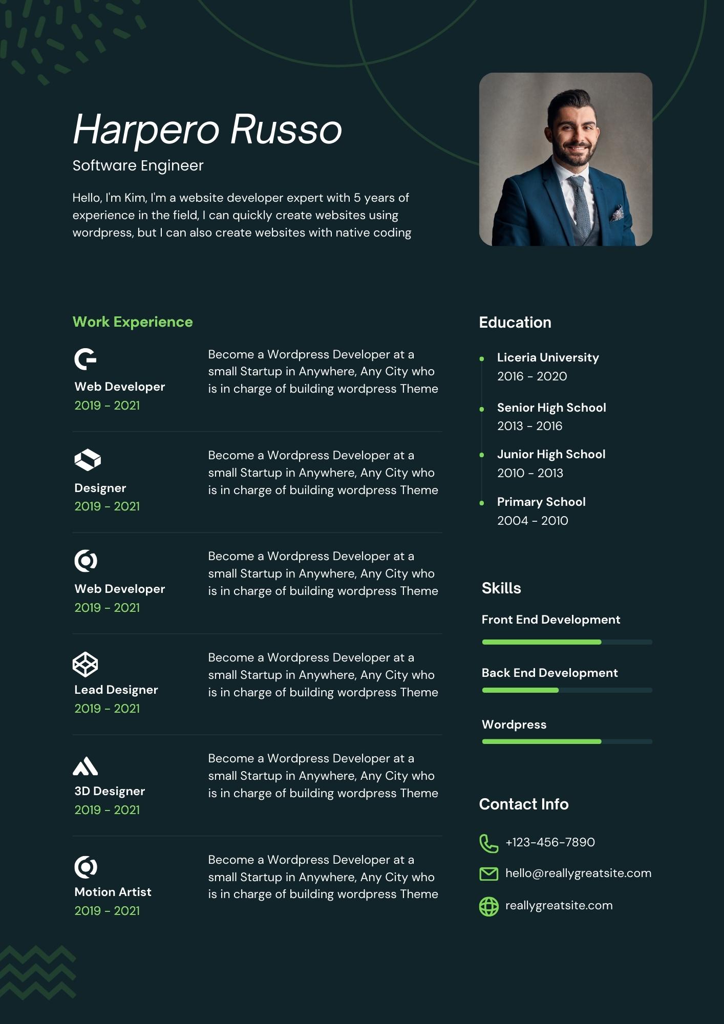 Editable CV Template – Arabic English Italian Resume – Professional ATS ...