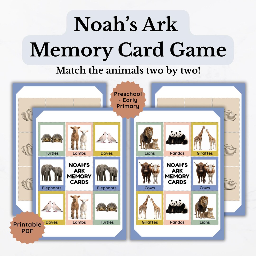 Noahs Ark Memory Game Printable | Christian Kindergarten Matching Cards ...
