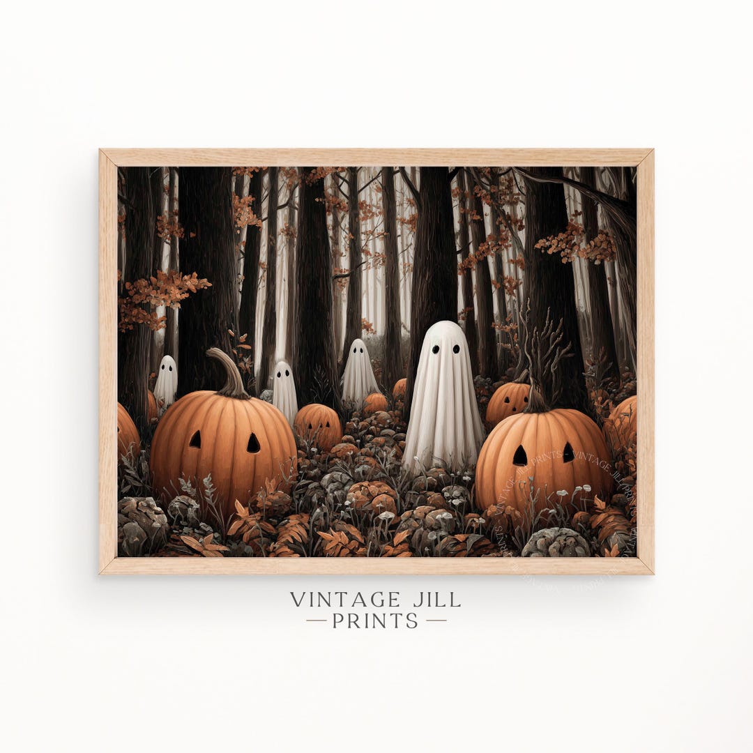 Spooky Halloween Printable Wall Art With Friendly Ghosts & Carved ...