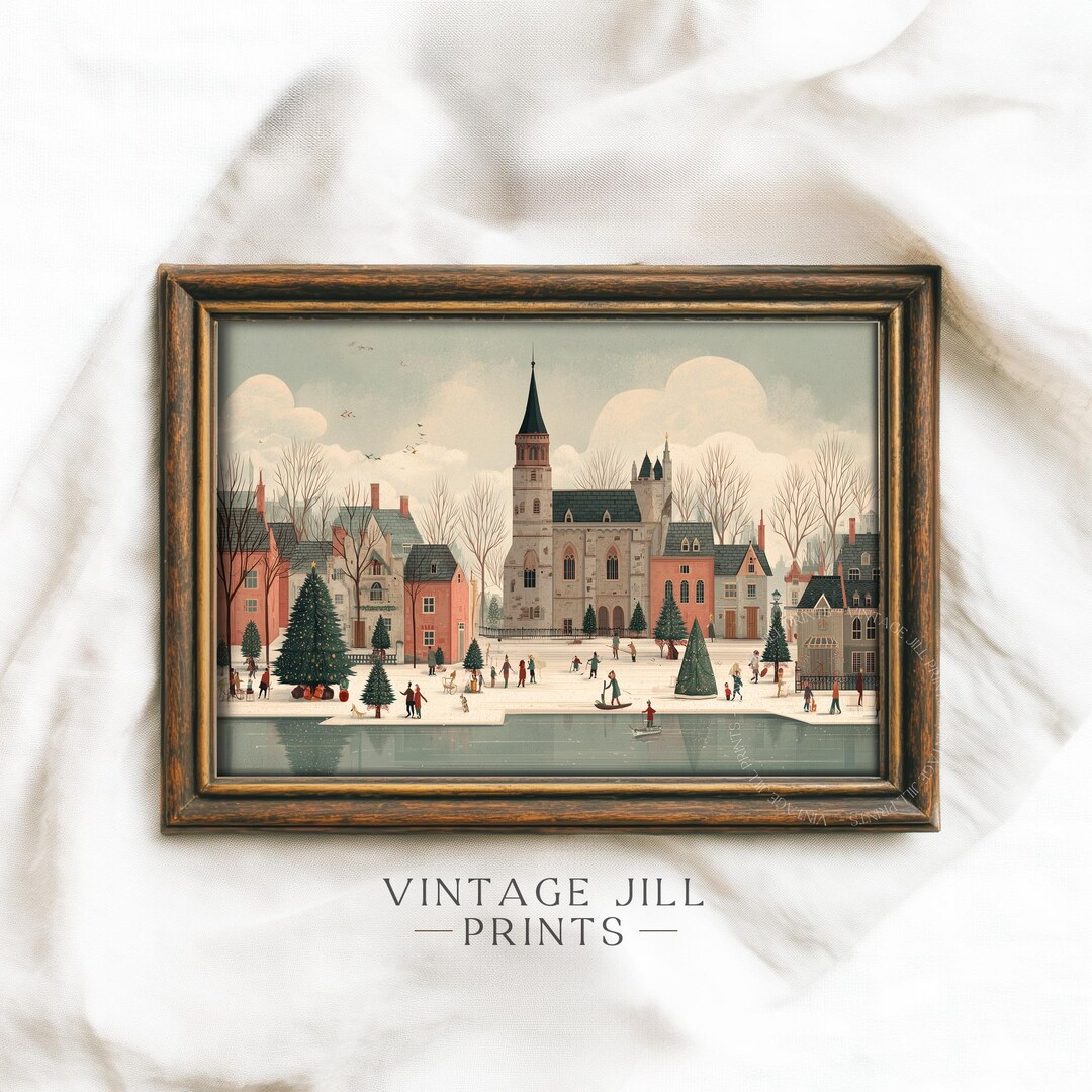 Vintage Old English Town Print - Quaint Rustic Cathedral Art, Cozy ...