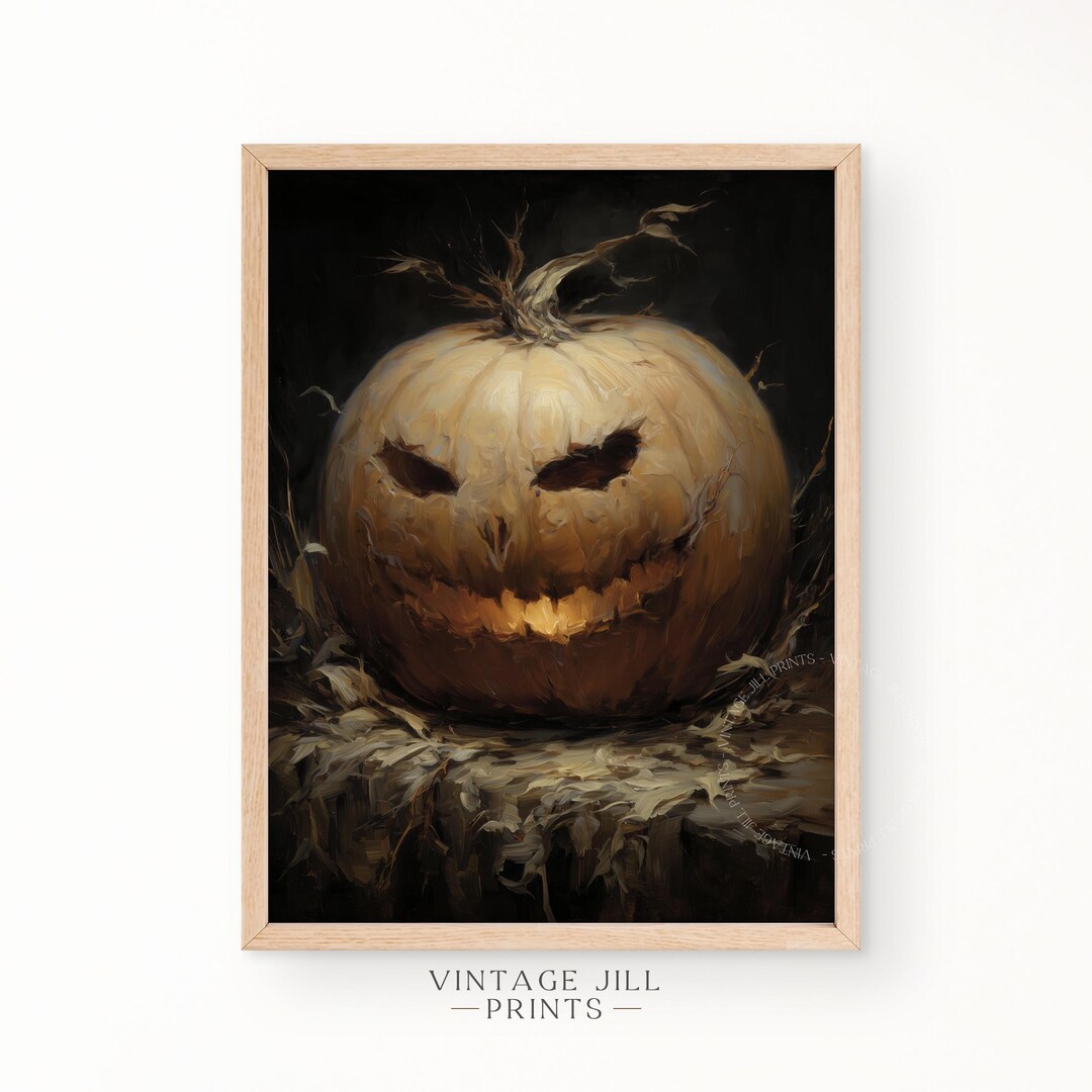 Spooky Jack-o'-lantern Vintage Art Printable, Moody Halloween Decor ...