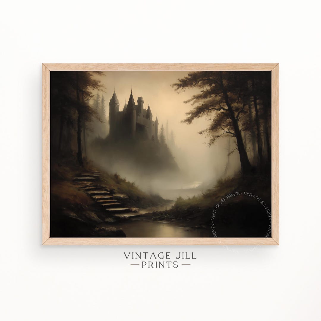 Moody Medieval Castle Landscape - Printable Fantasy Art, Gothic Spires ...