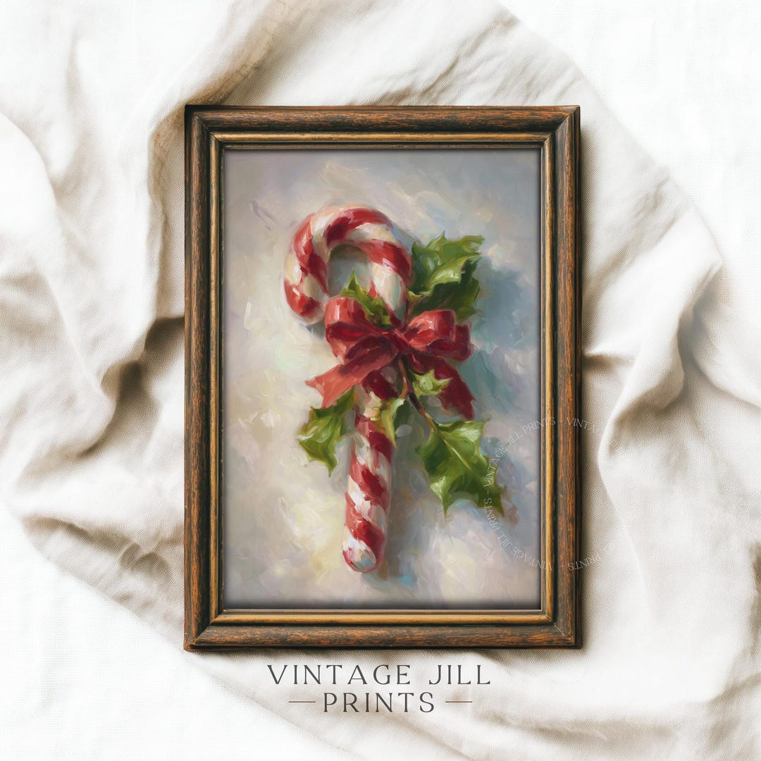 Printable Classic Candy Cane Painting - Vintage Holiday Art With Holly ...