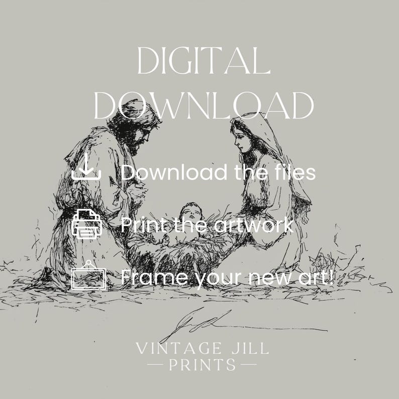 Christmas Nativity Scene Printable Art - Minimalist Monochrome Line ...