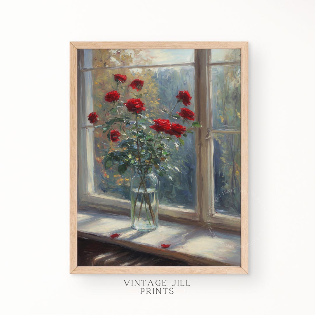 Cottagecore Vase With Red Roses - Vintage Impressionist Painting ...