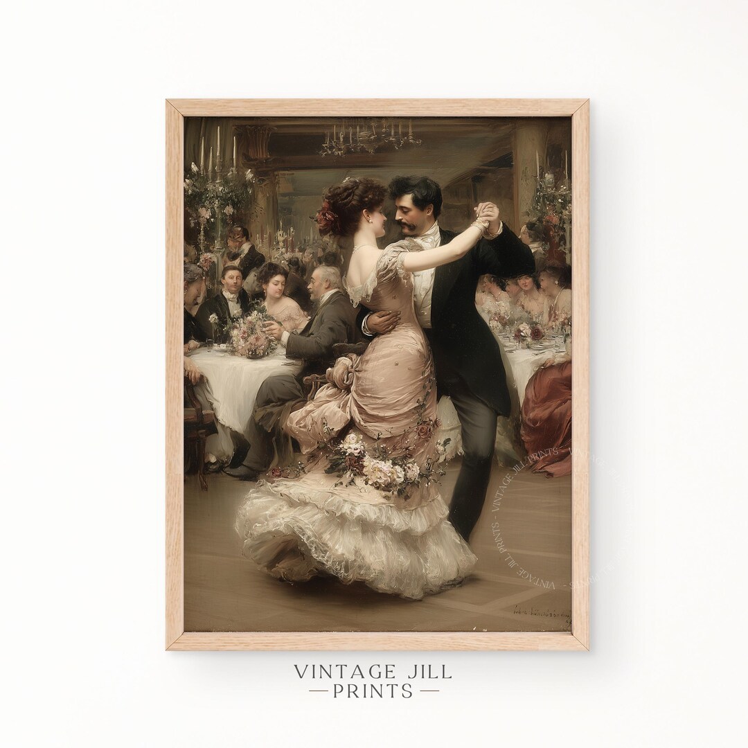 Vintage Ballroom Dance Scene - Romantic Couple Waltzing, Elegant ...
