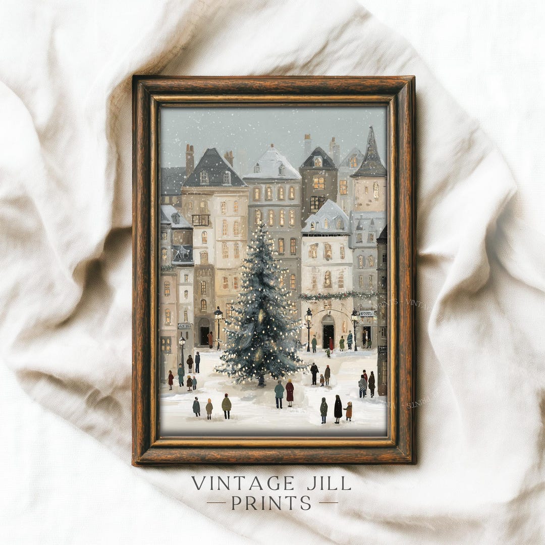Vintage Christmas Tree in European Town - Old-world Winter Scene, Cozy ...