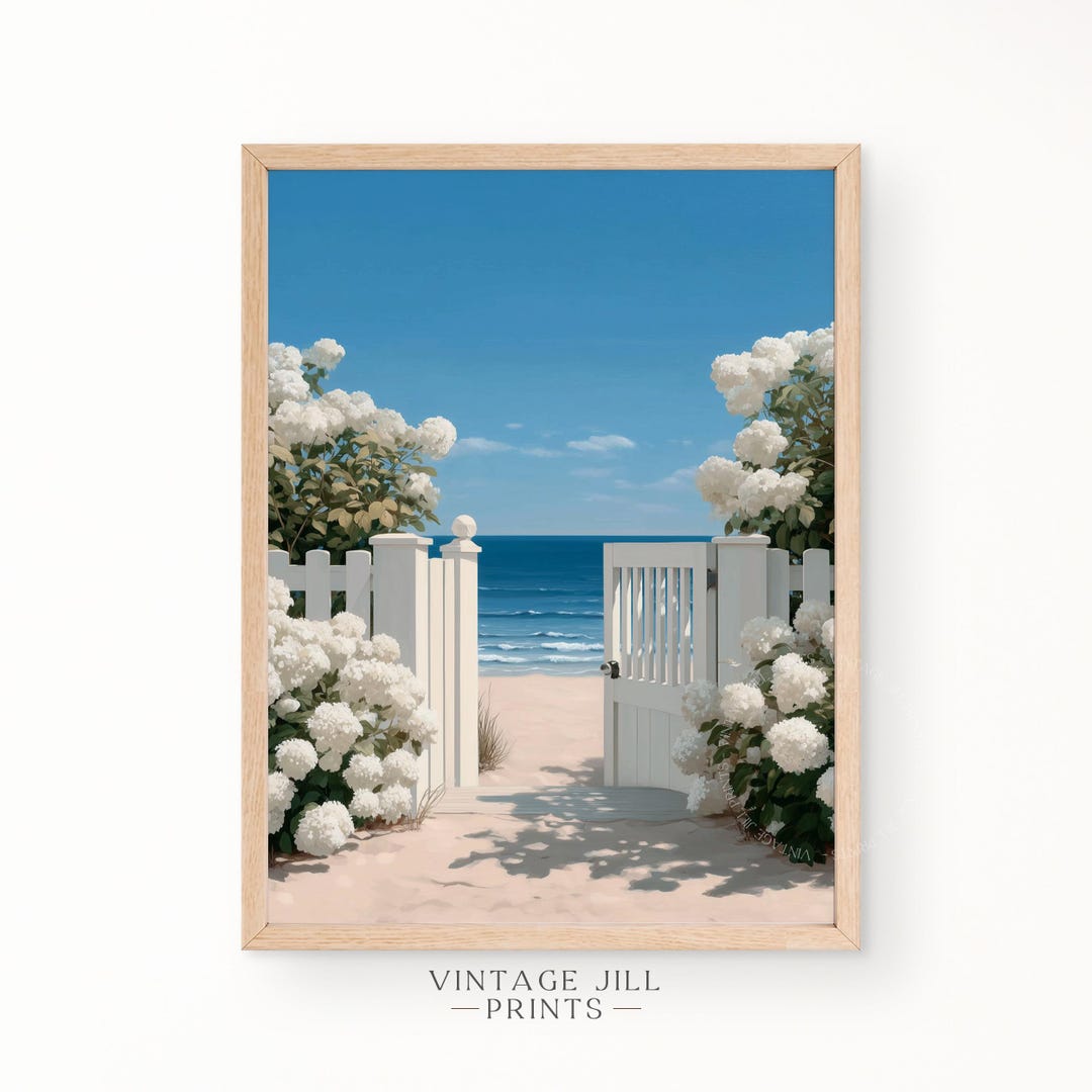 Coastal Cottagecore Printable Wall Art - Vintage Beach Gate Painting ...