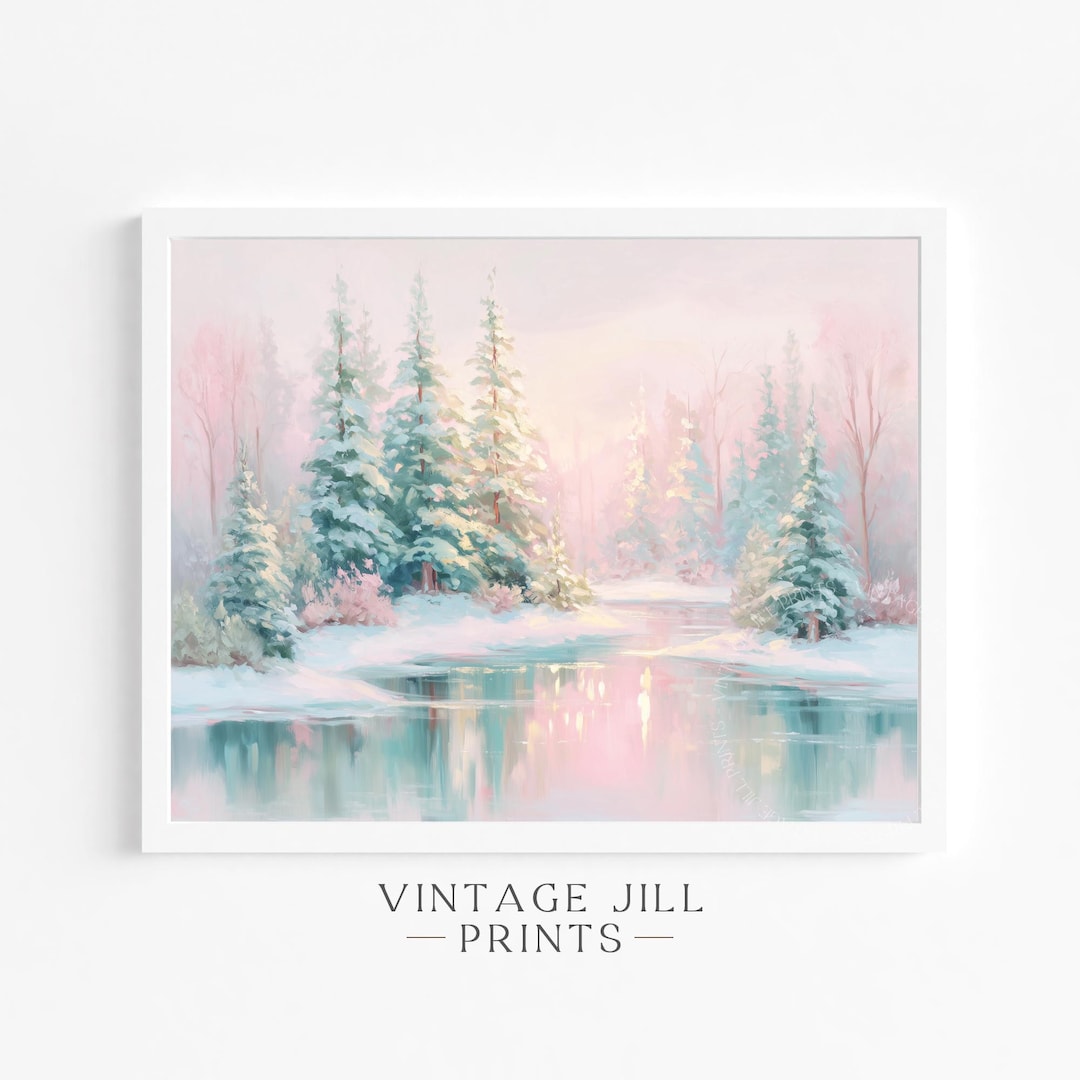 Winter Landscape Printable Art - Snow-dusted Evergreen Trees, Serene ...