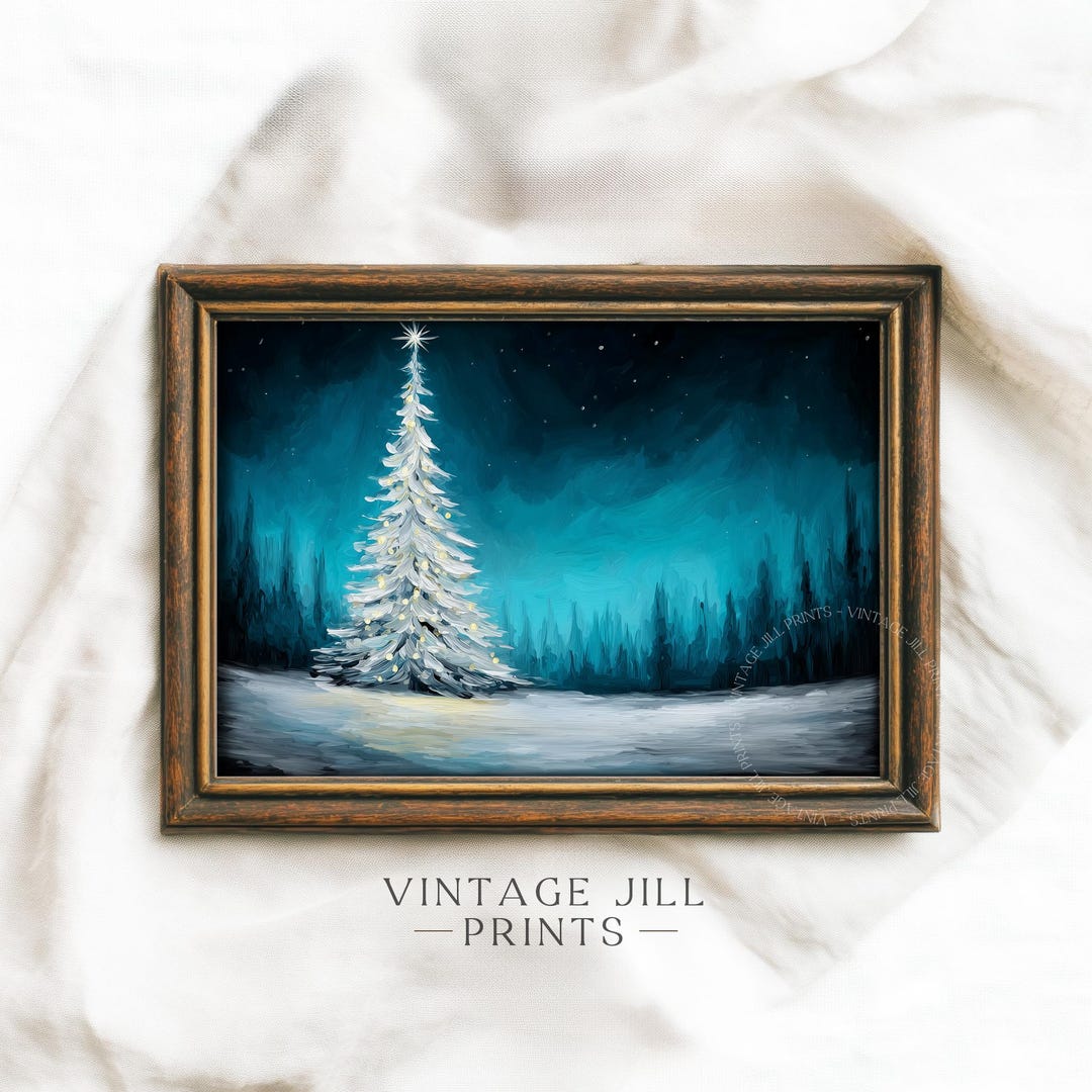 Printable Snow-covered White Christmas Tree - Festive Moody Winter ...