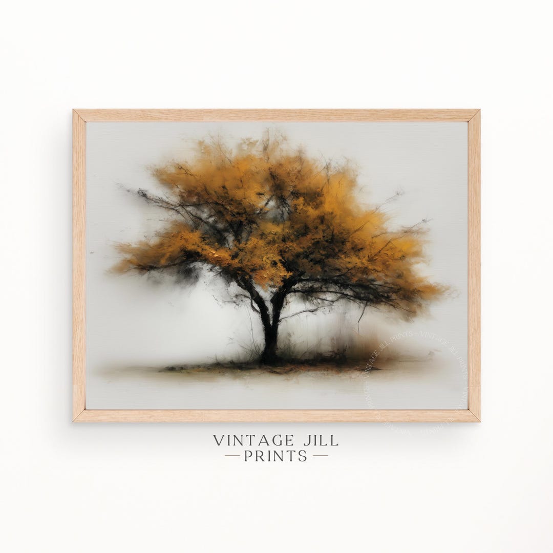 Solitary Autumn Tree Printable - Moody Rustic Wall Art With Golden ...
