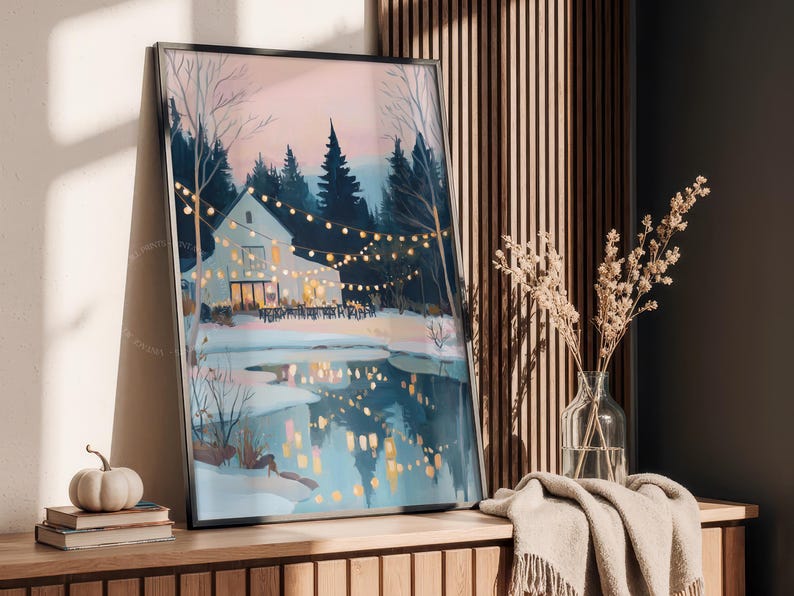 Winter Wedding Scene Printable - Cozy Rustic Cottagecore Gouache Art ...