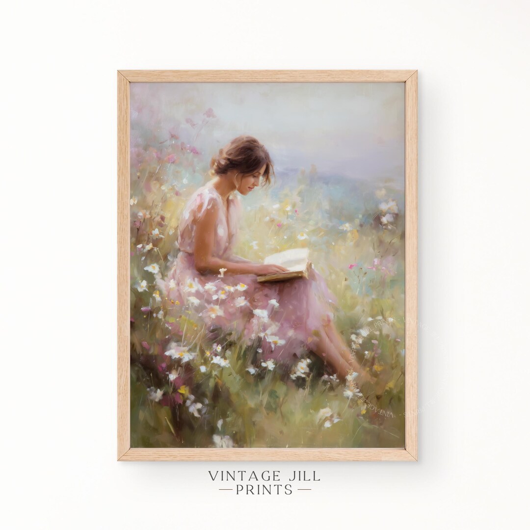 Rustic Cottagecore Woman Reading - Vintage Pastoral Painting, Soft ...